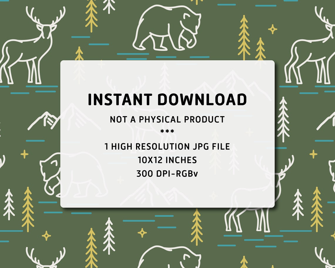 Bear and Deer Mountain Pattern: Outdoor Seamless File (digital Download ...