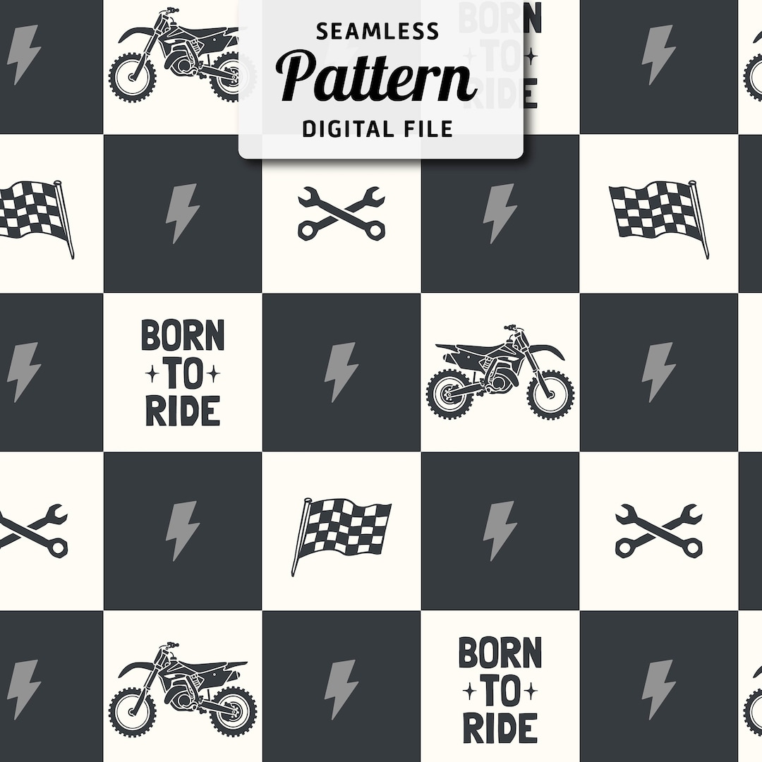 Checkered Motocross Seamless Pattern. Dirt Bike Digital Design File ...