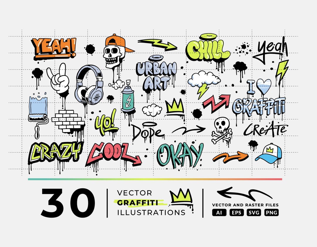 30 Graffiti Illustrations: Vector SVG & PNG Files (digital Download) - Etsy