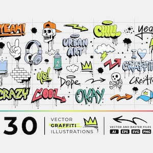 30 Graffiti Illustrations: Vector SVG & PNG Files (digital Download) - Etsy