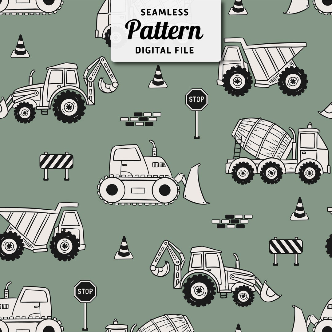 Construction Vehicle Seamless Pattern: Excavator Repeat Design (digital ...