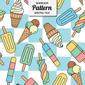 Checkered Ice Cream Seamless Pattern: Retro Repeat Design (digital File ...
