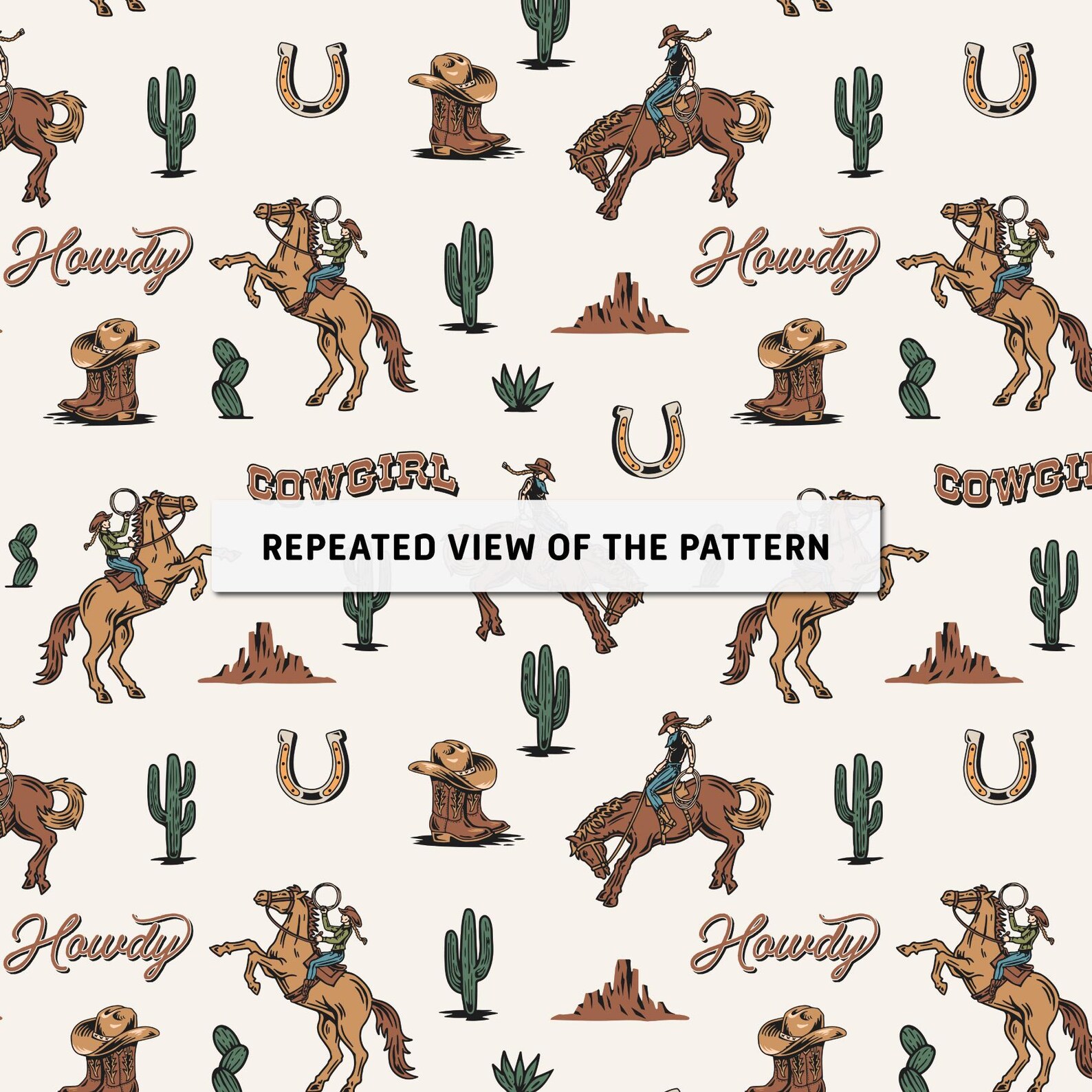 Cowgirl Seamless Pattern: Western Boho Repeat Design (instant Download ...