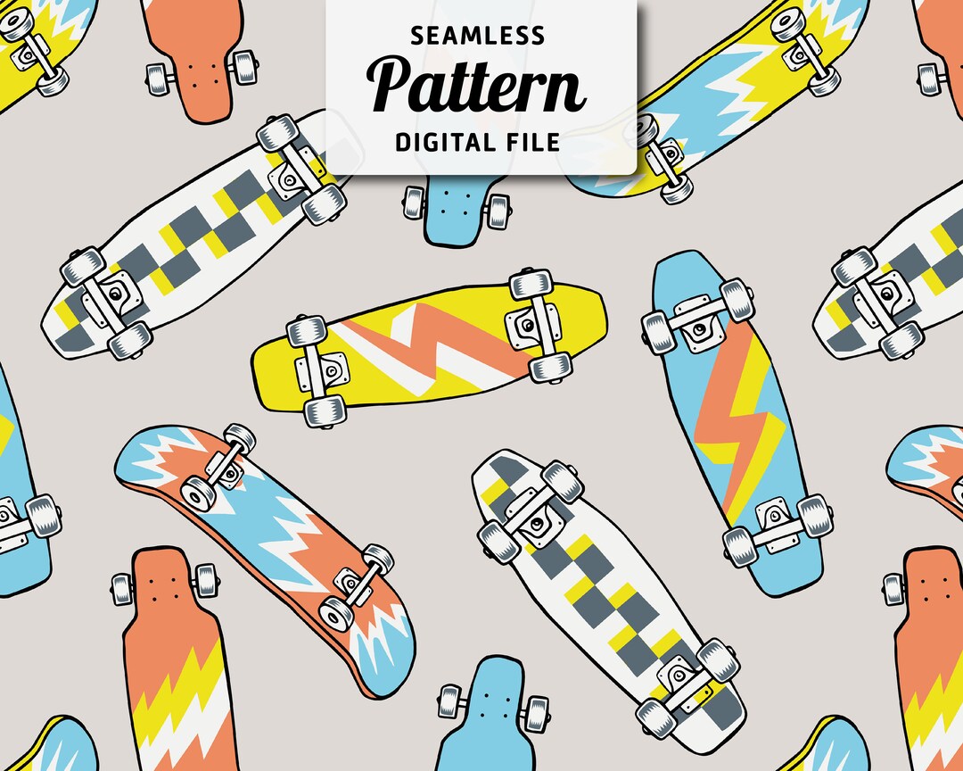 Skateboard Seamless Pattern Boys Seamless Repeat Design Hand Drawn ...