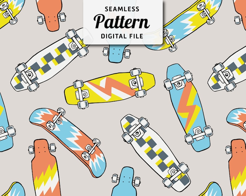 Skateboard Seamless Pattern Boys Seamless Repeat Design Hand Drawn ...