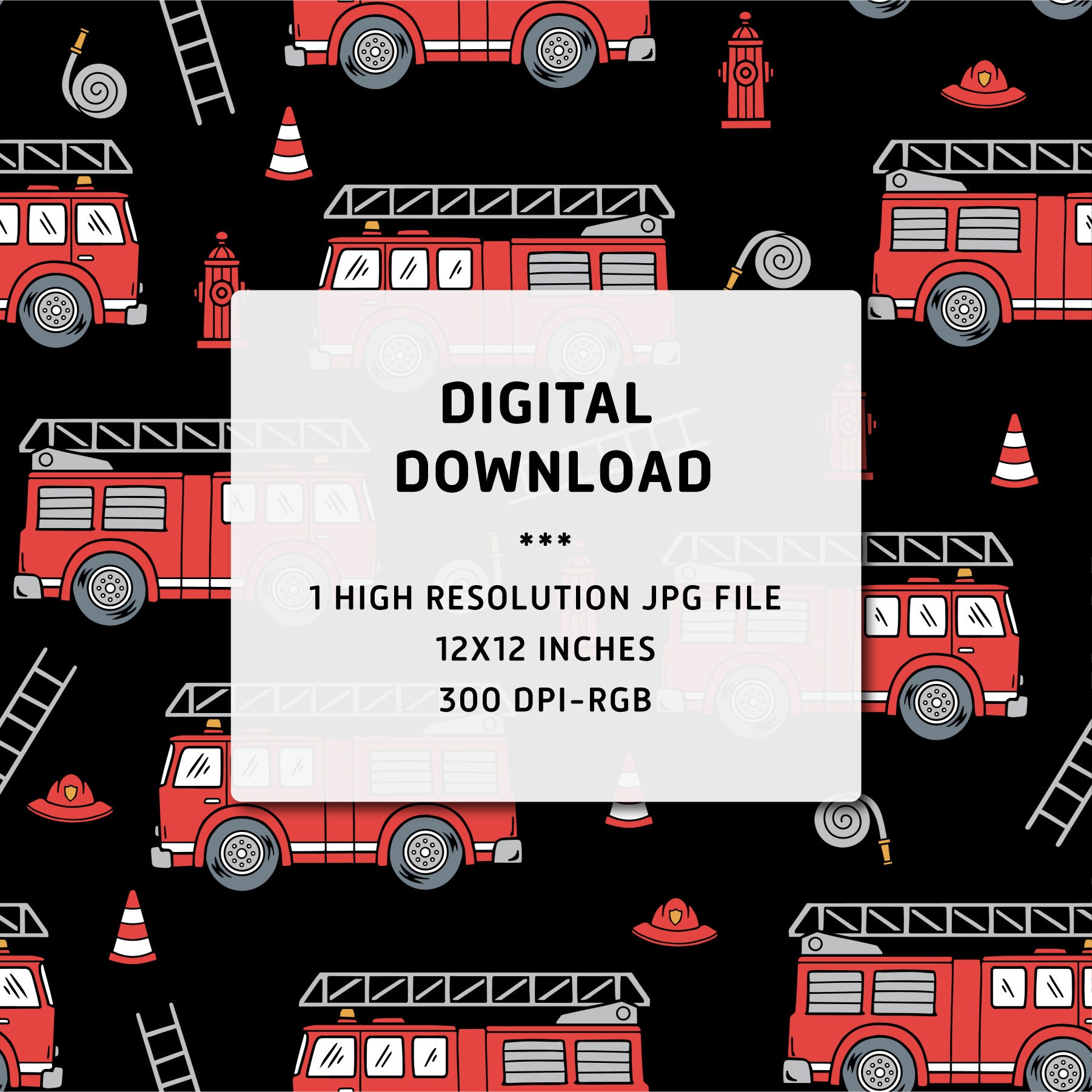 Fire Truck Seamless Pattern: Boy Sublimation File (digital Download) - Etsy