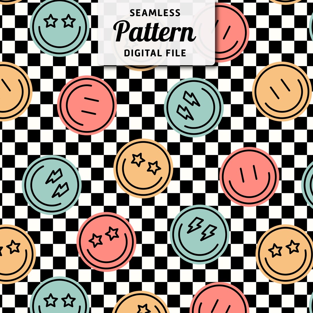 Happy Face Seamless Repeat Pattern | Checkered Seamless Background ...