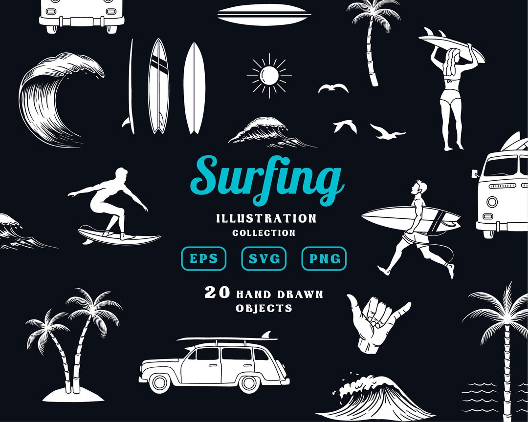 Surfing Vector Illustrations Surf SVG EPS PNG Bundle - Etsy