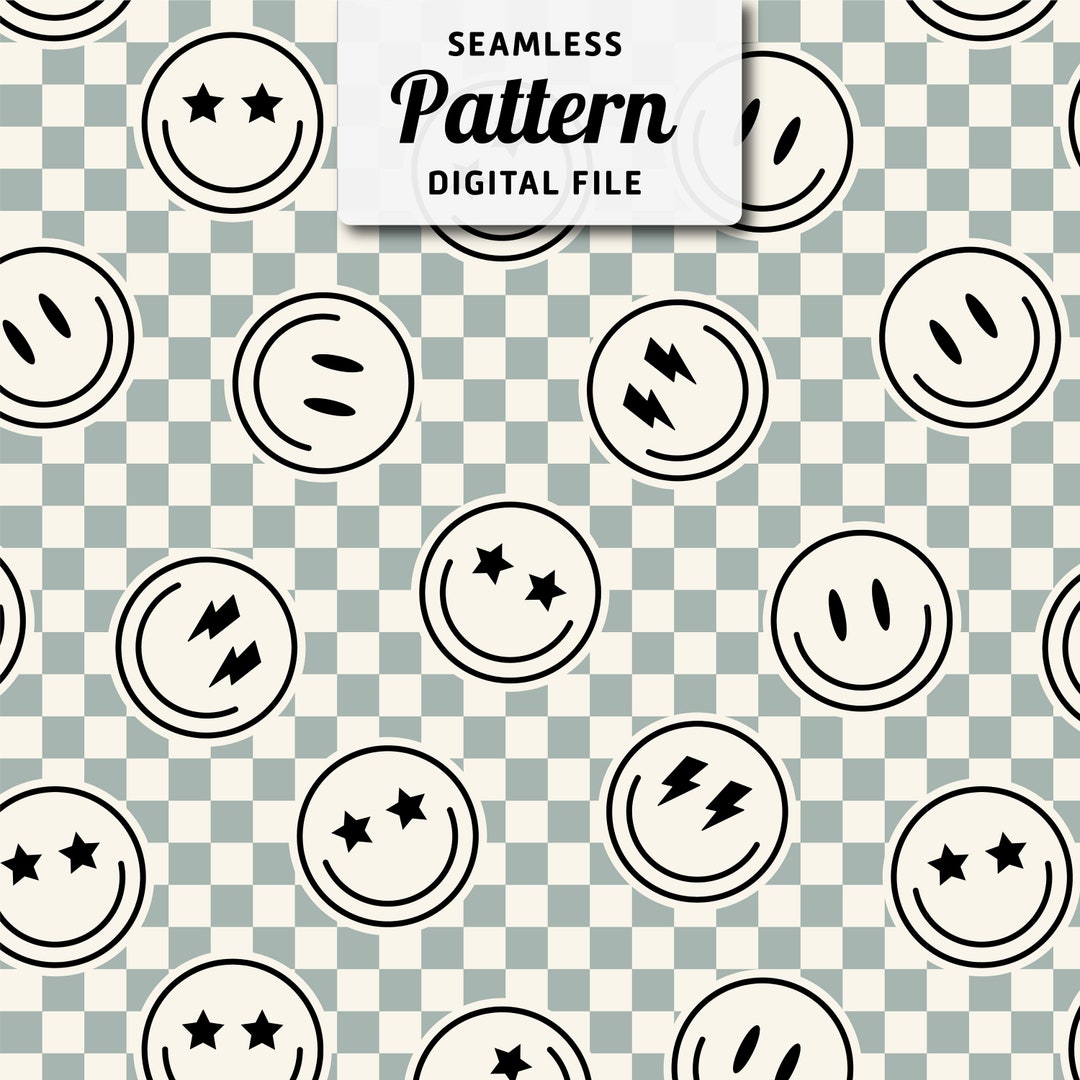 Happy Face Seamless Repeat Pattern Checkered Seamless Background Smile ...