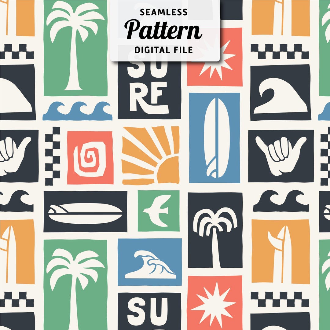 Surf Seamless Pattern: Fabric Sublimation Digital Download (12x10.8 ...