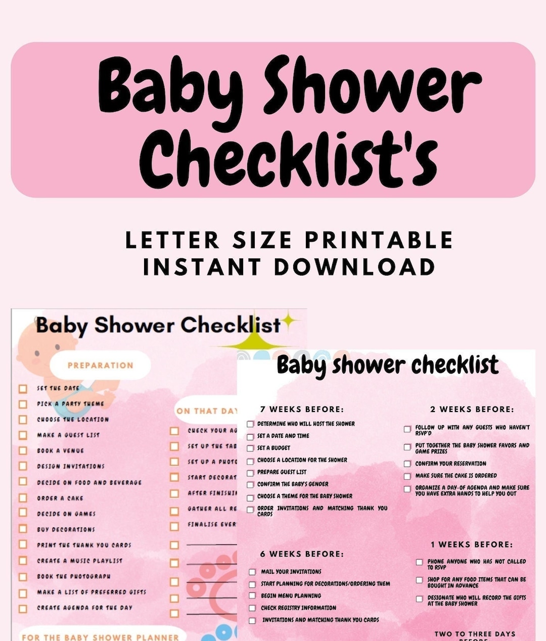 Baby Shower Checklist Complete Guide Digital Checklist Baby Shower Checklist Printable PDF ...