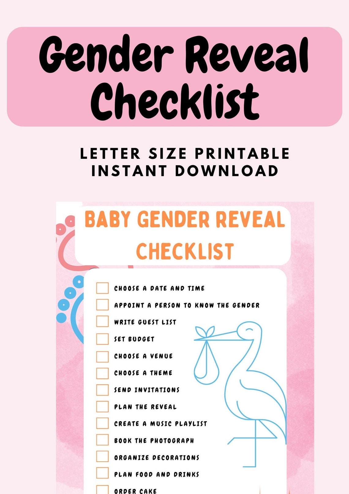 Gender Reveal Checklist Printable Digital Checklist - Etsy