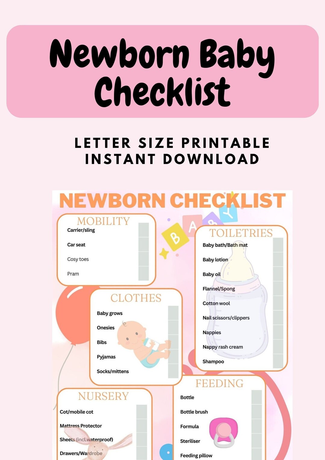 Checklist for Baby Essentials Newborn Nursery Checklist Instant Dowload ...
