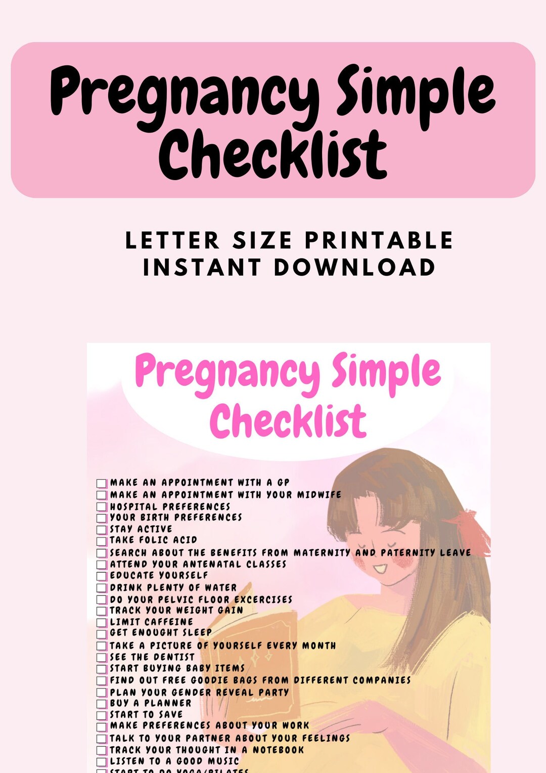 Checklist for Pregnant Digital Simple Checklist Printable Expecting ...