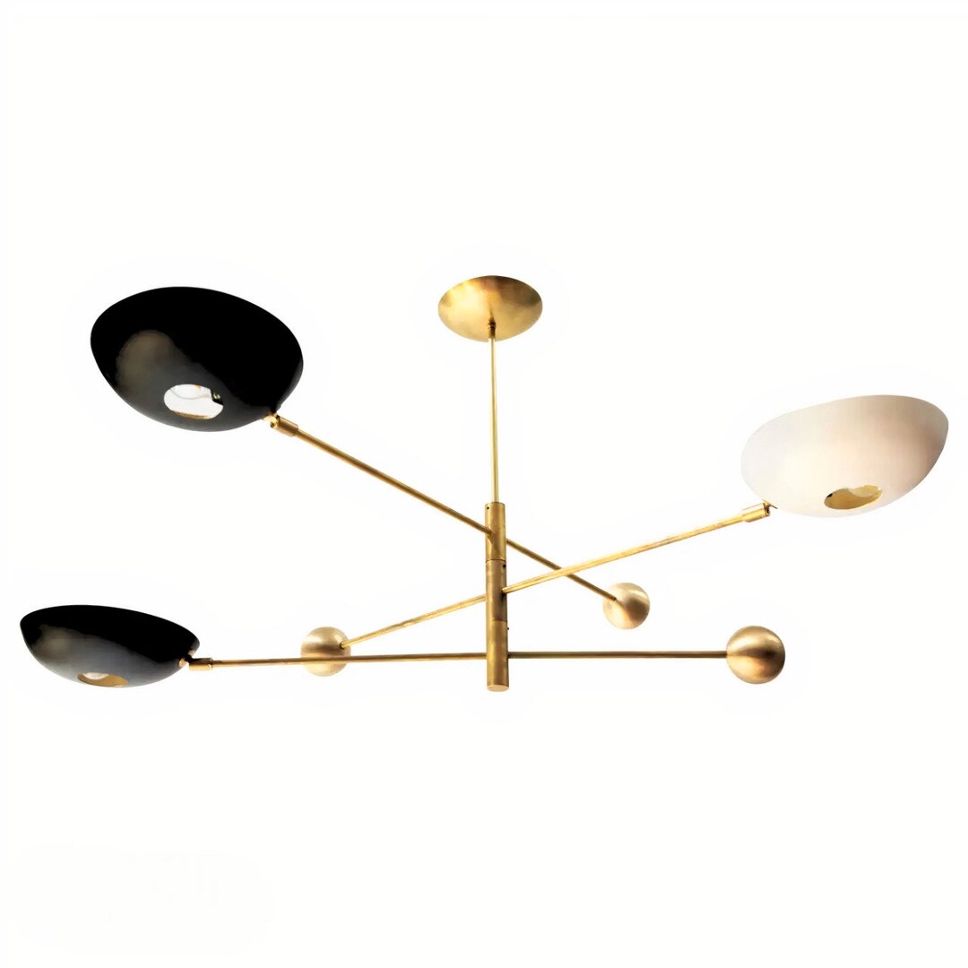 3 Light Pendant Mid Century Modern Brass Tri Chandelier Hand Made Mid ...