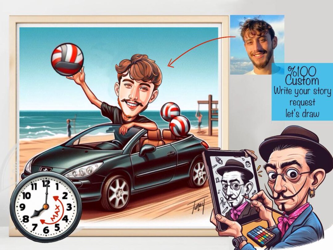 Costom %100, Custom Car Caricature Portrait, Building Gifts, Car ...