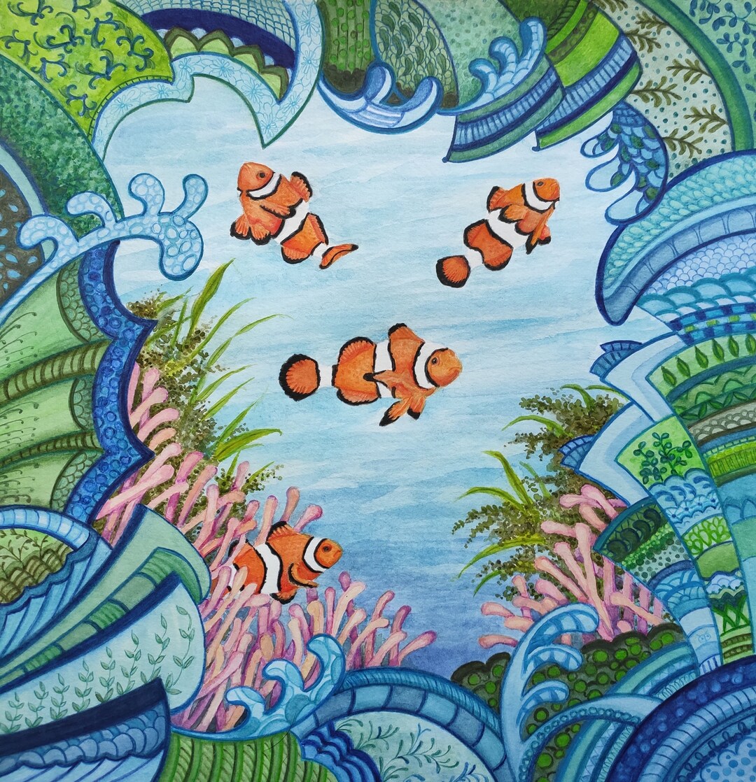 Watercolor Clown Fish, Original Painting in Watercolor Boho Spirit ...