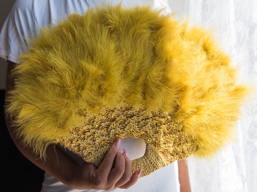 Feather Trim Hand Fan | Medium Size Hand Fan | Bridal Hand Fan ...