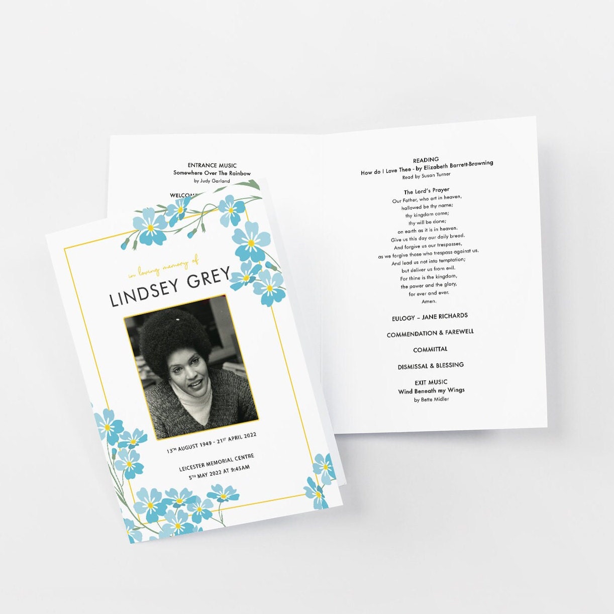 Funeral Order of Service | Forget Me Not Memorial Program - Etsy UK