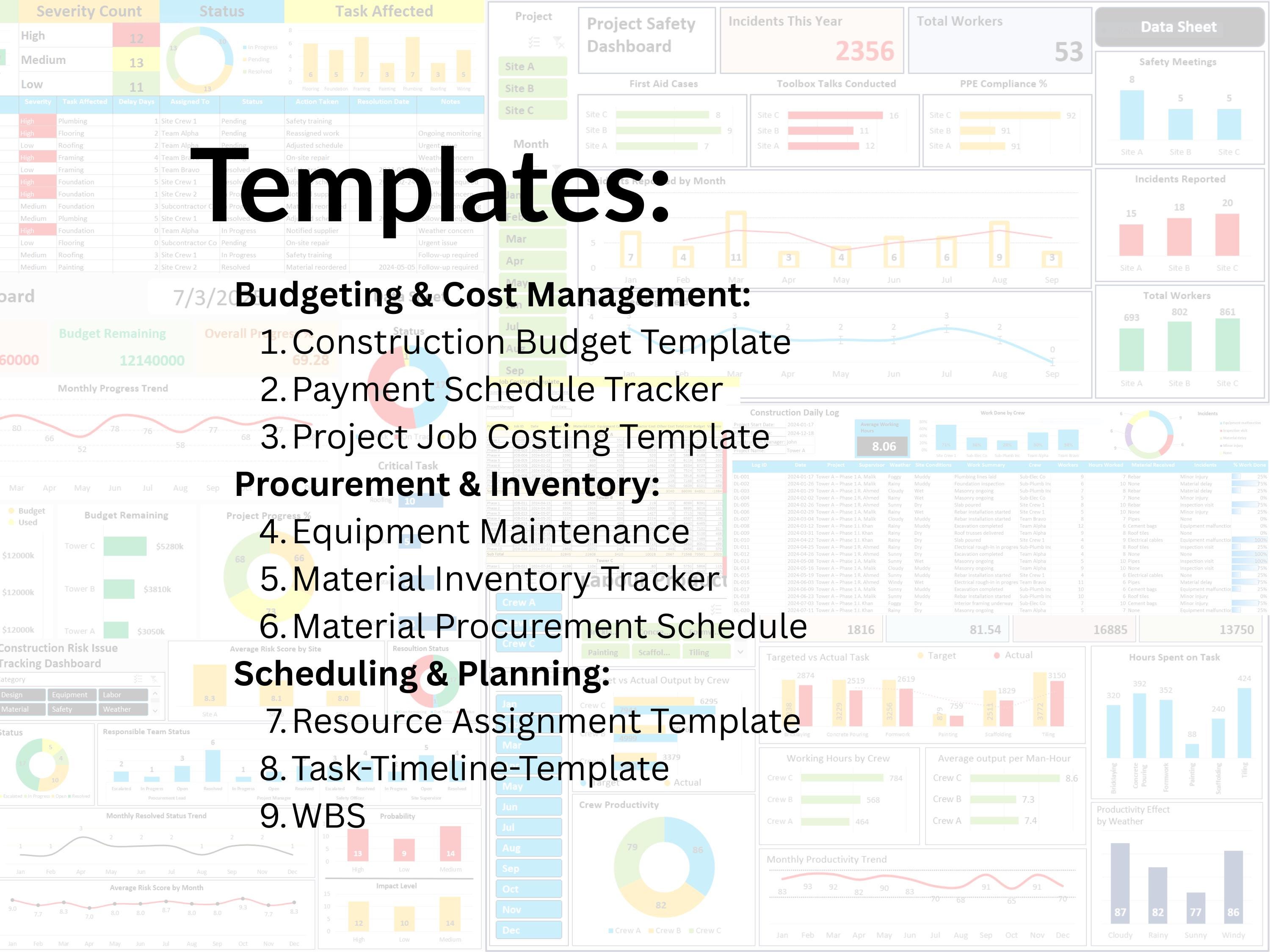 Construction Management Templates & Dashboards - Etsy