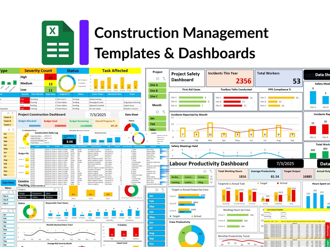 Construction Management Templates & Dashboards - Etsy