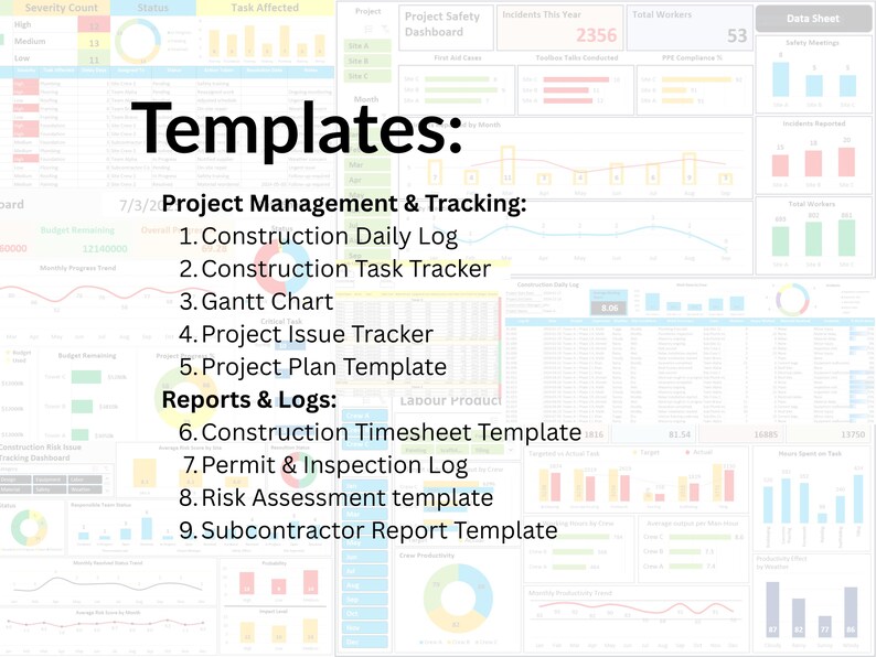Construction Management Templates & Dashboards - Etsy