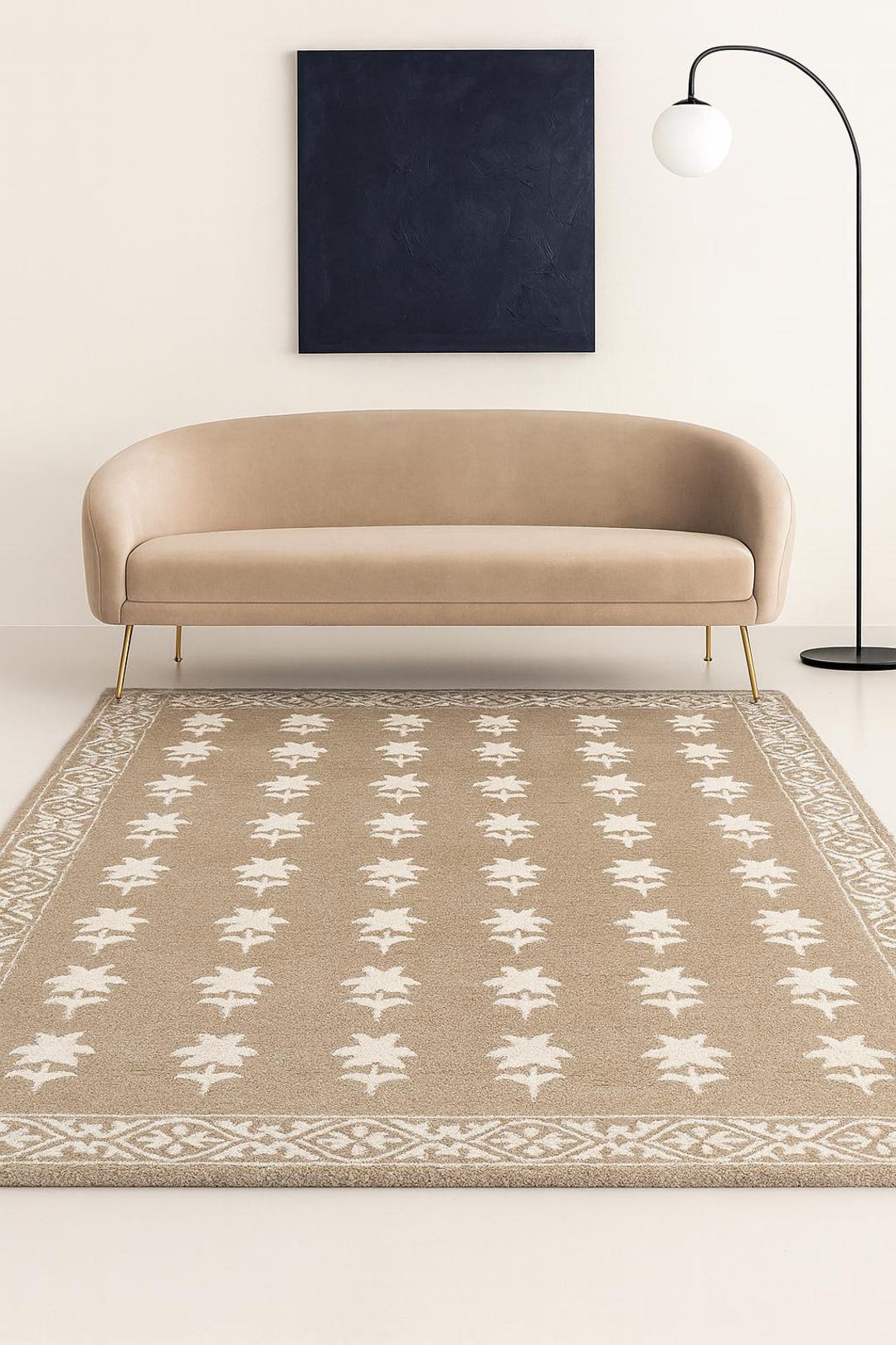 Beige Minimalist Area Rug | Modern Geometric Pattern Carpet | Neutral ...