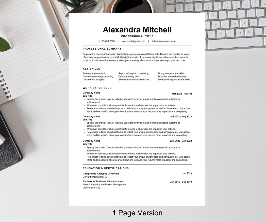 Minimalist Professional Resume Template | Canva, Word Doc - Etsy