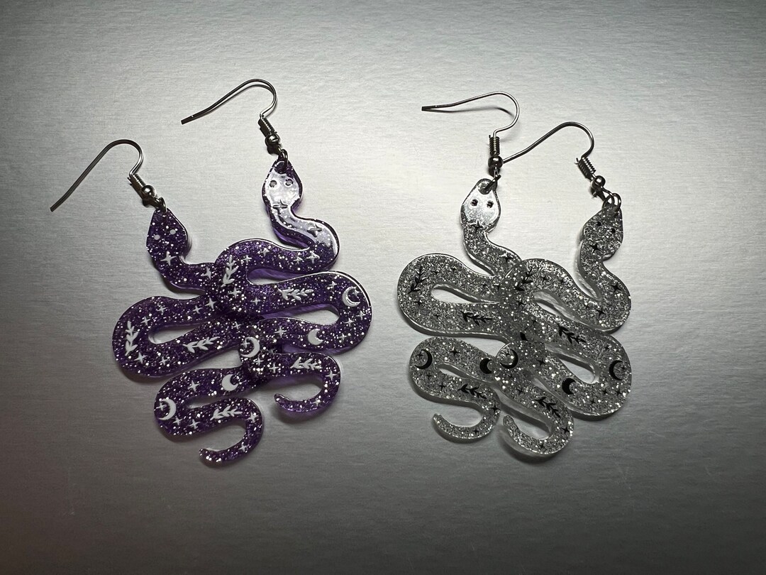 Glitter Snake Goth Cute Wire Hook Earrings - Etsy