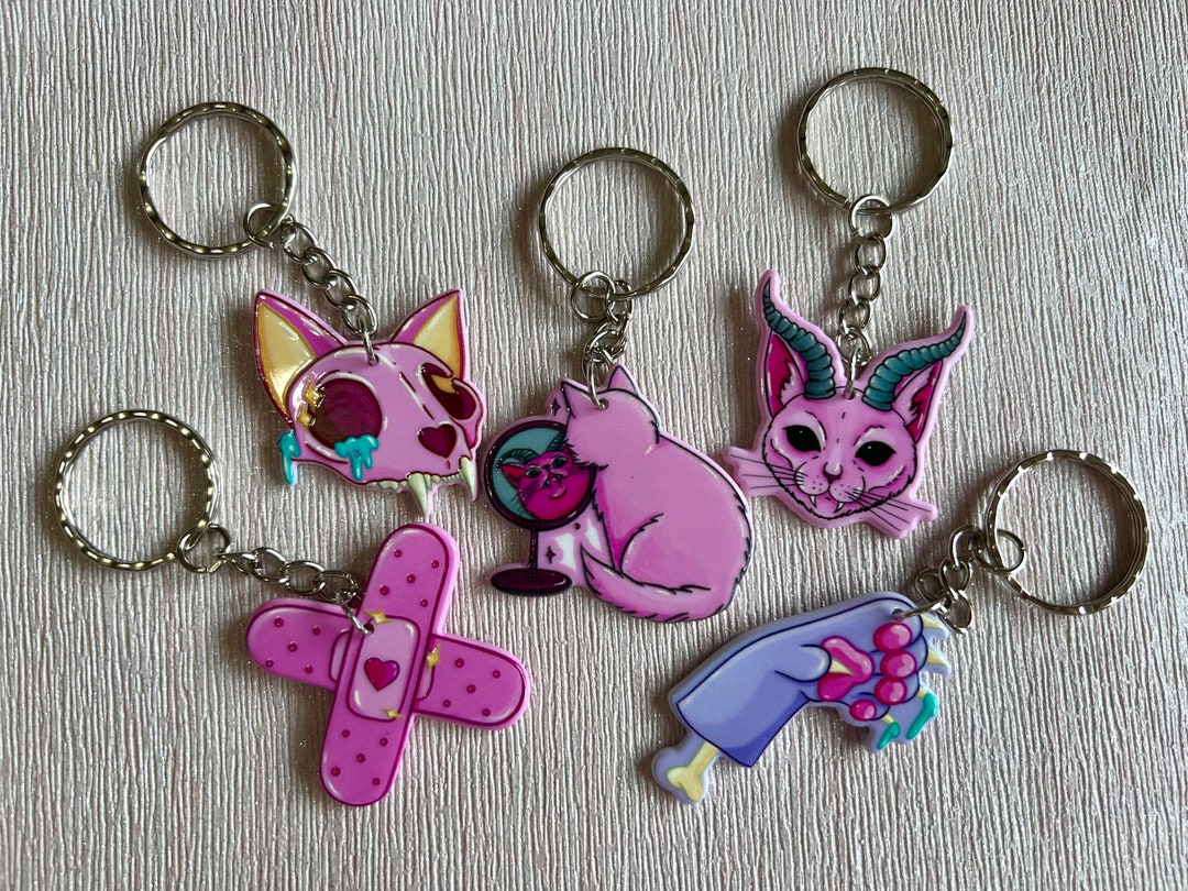 Creepy Cat Pink Pastel Goth Kawaii Scary Keychains. - Etsy