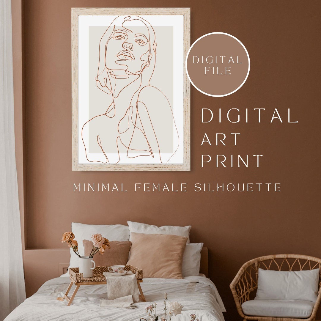 PRINTABLE Female Silhouette Minimal Art Print, Modern Wall Art, One ...