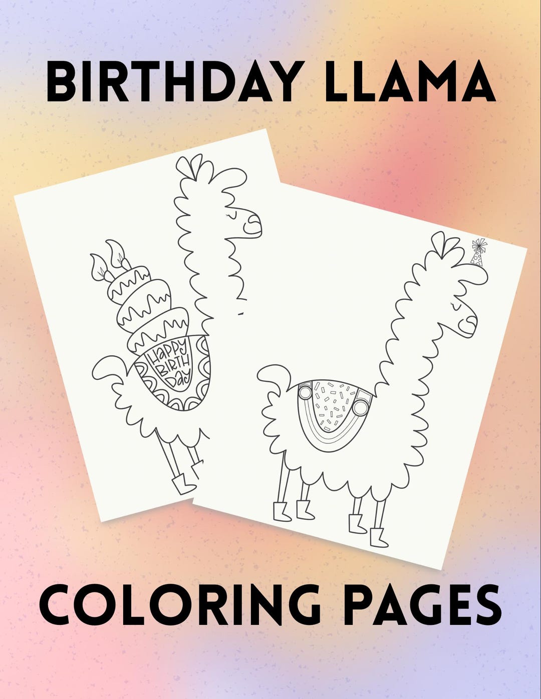 Birthday Llama Coloring Pages - Kids Party Activity (PDF Download) - Etsy