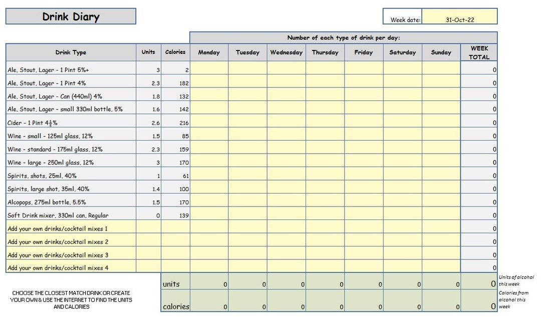 Trinktagebuch - Alkohol-Einheit und Kalorien-Tracker - Etsy.de