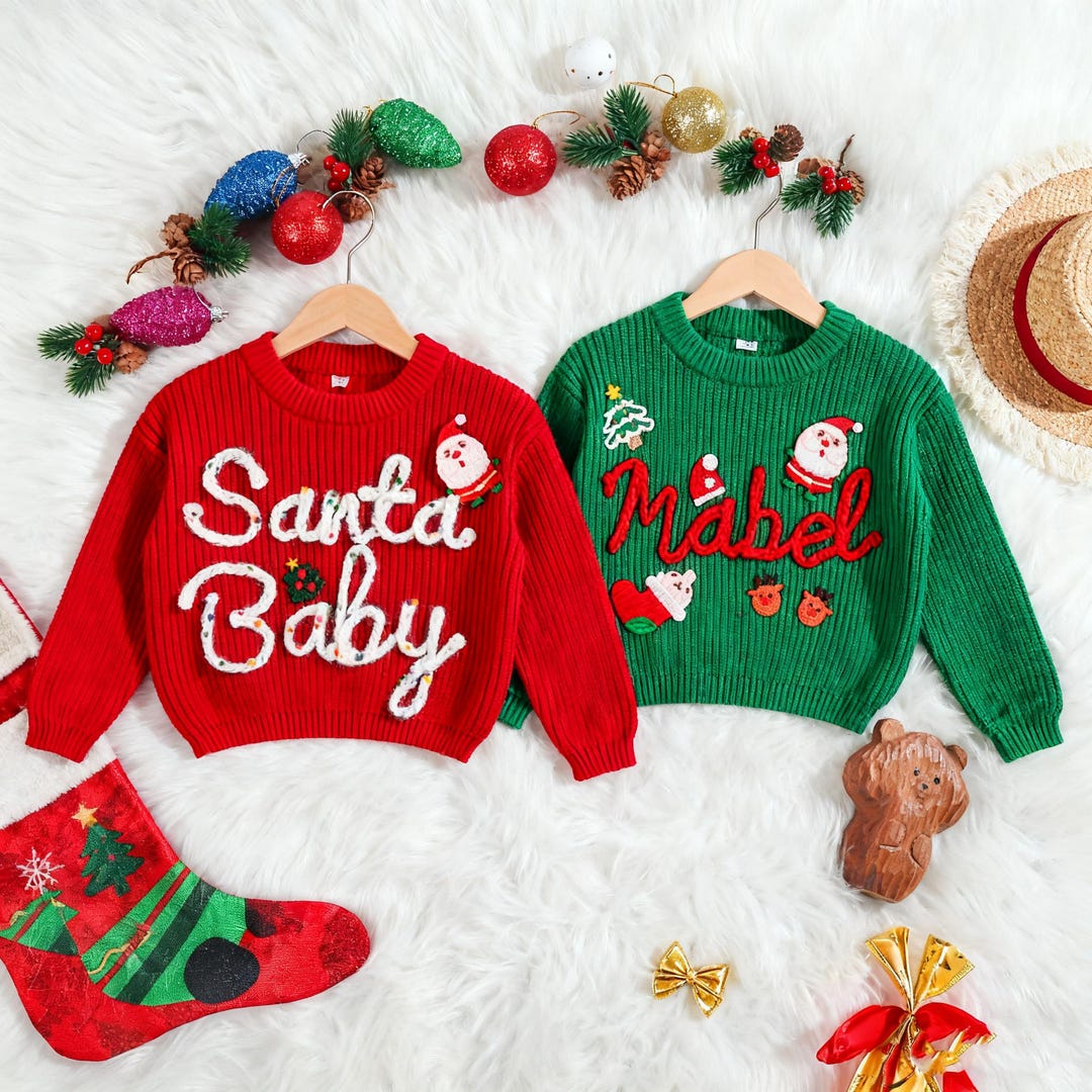 Hand Embroidered Christmas Santa Baby Sweater,christmas Baby Knitted ...
