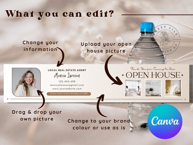 Real Estate Water Bottle Label, Realtor Marketing, Realtor Open House ...