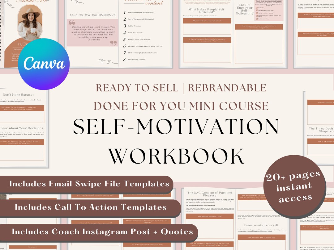 Done for You Self-motivation Workbook Mini Course Life Coaching Tools ...
