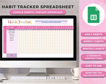 Habit Tracker Google Sheets Template Productivity Planer Spreadsheet ...