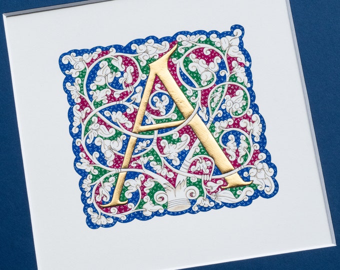 White Vine Illuminated Letter. Hand Painted and Hand Gilded With 24k ...