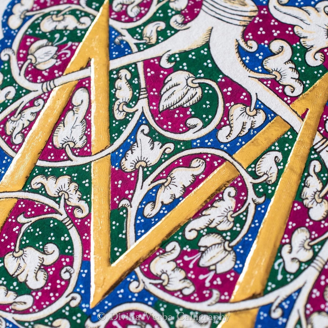 White Vine Illuminated Letter. Hand Painted and Hand Gilded With 24k ...