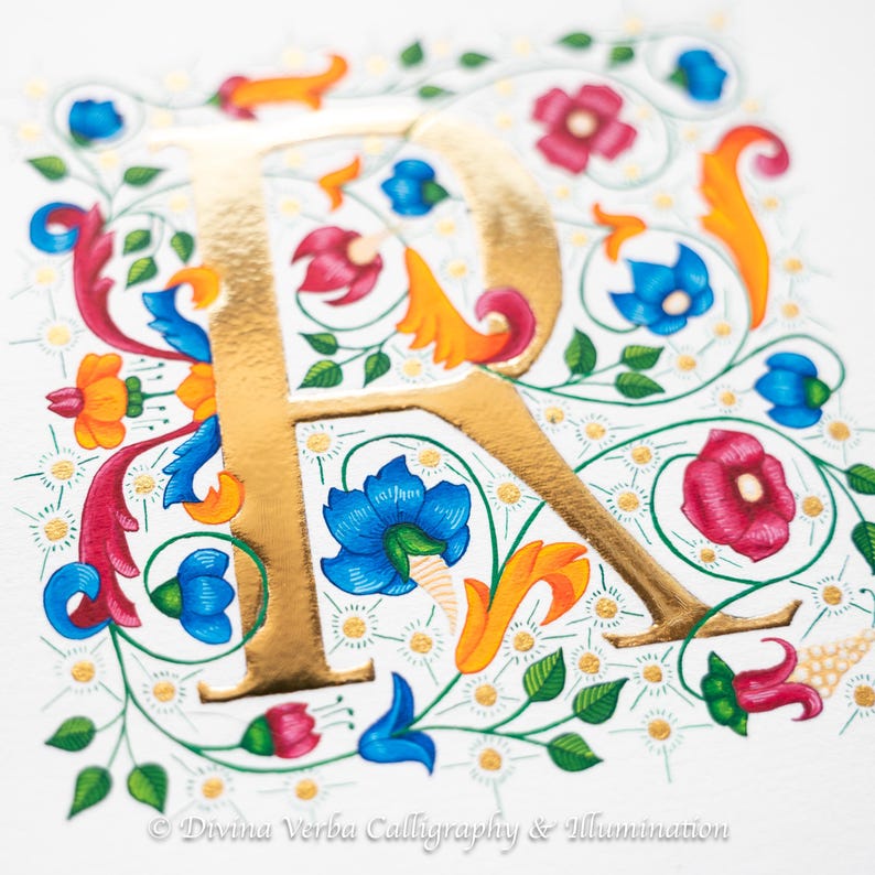 Renaissance Illuminated Letter. Hand Painted and Hand Gilded With 24k ...