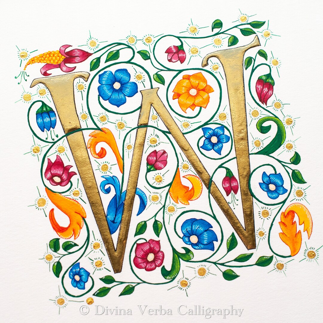 Renaissance Illuminated Letter. Hand Painted and Hand Gilded With 24k ...