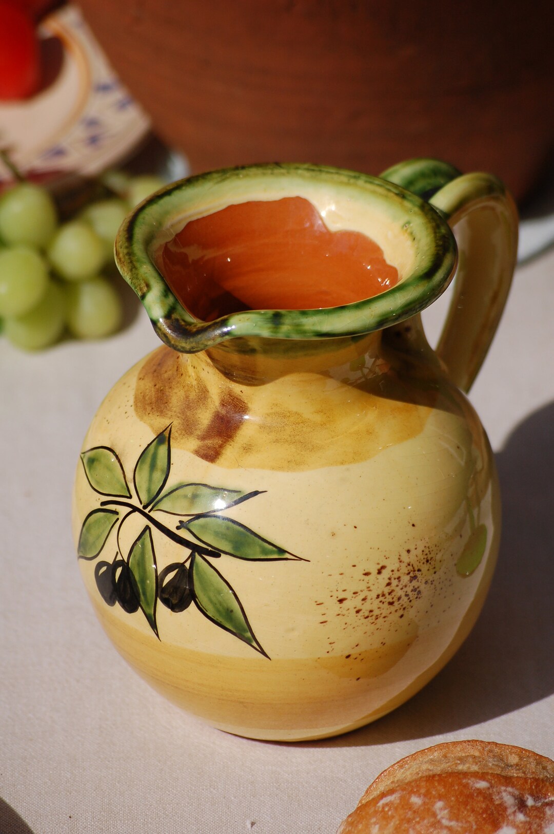Vintage Provencal Carafe, Hand-painted Ceramic Pitcher From Provence ...