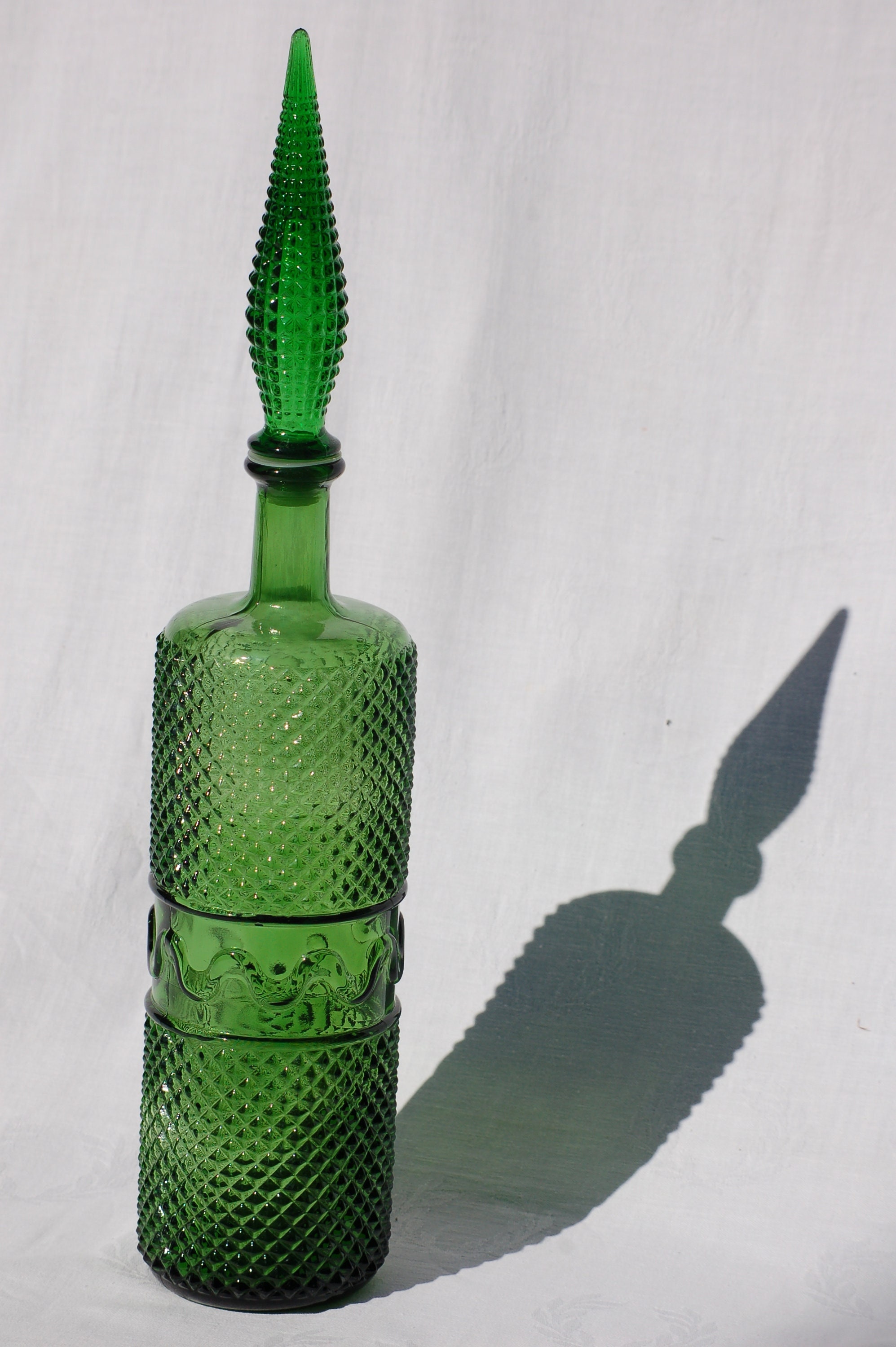Rare Italian Vintage Emerald Green Genie Bottle Empoli, 'squiggle Motif ...