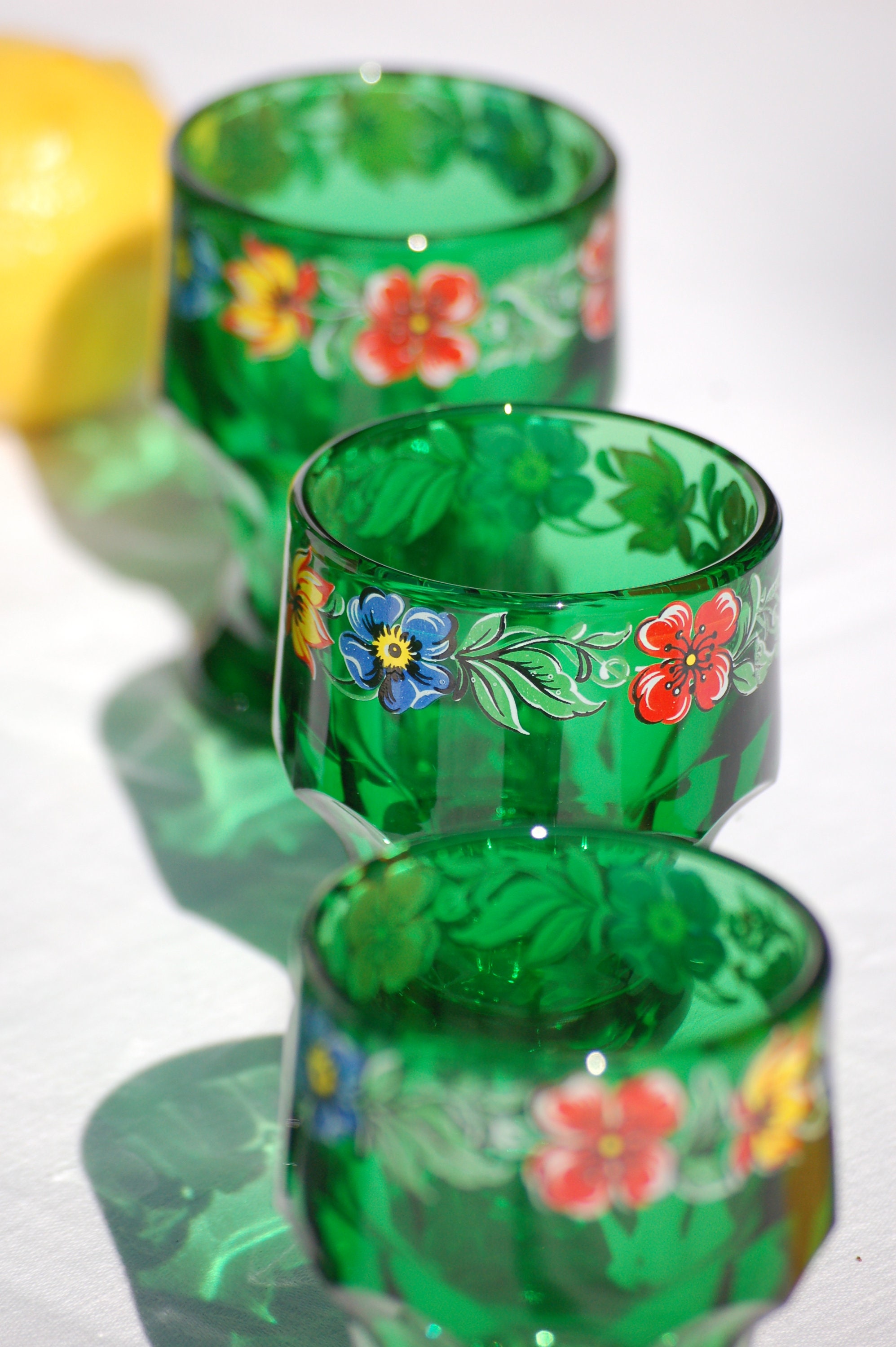 Rare Italian Vintage Emerald Green Glass Set Tumblers Bormioli Italy ...