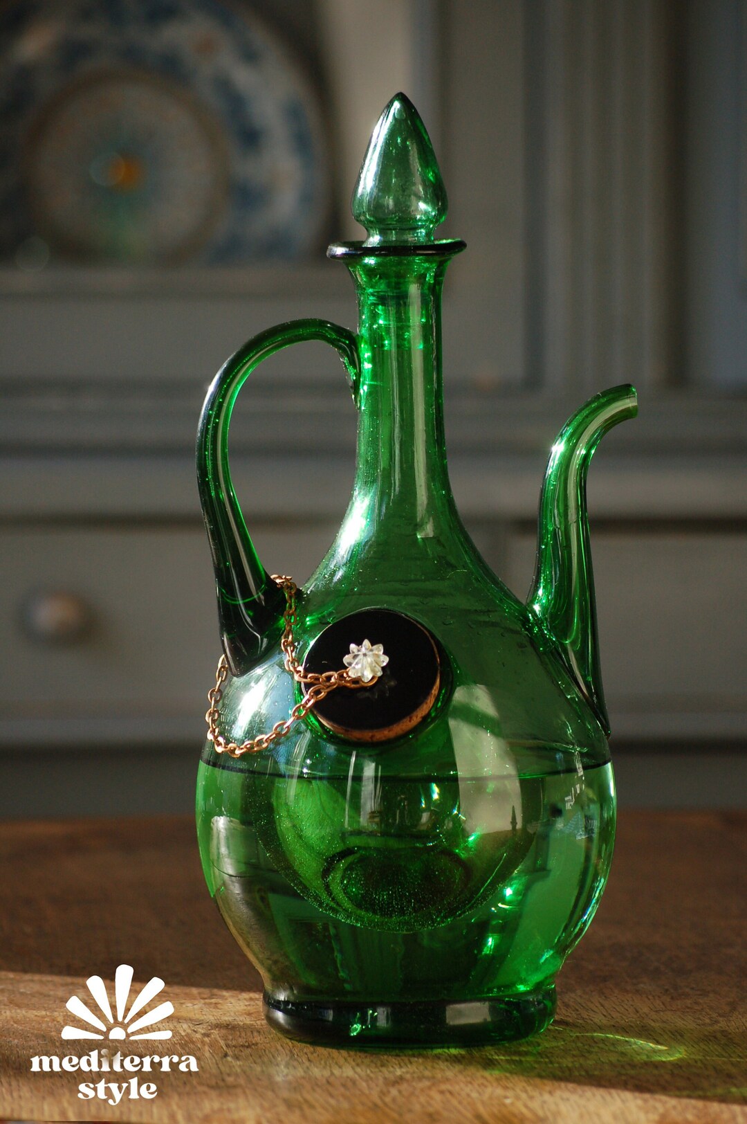 Vintage Italian Emerald Green Glass Decanter With Ice Chamber, Empoli ...