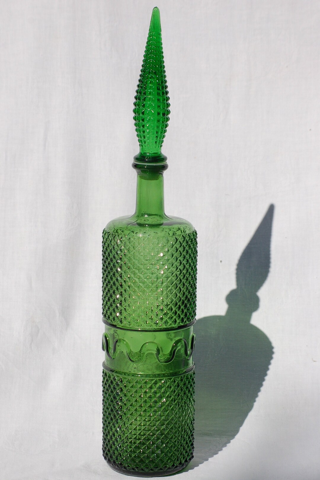 Rare Italian Vintage Emerald Green Genie Bottle Empoli, 'squiggle Motif ...