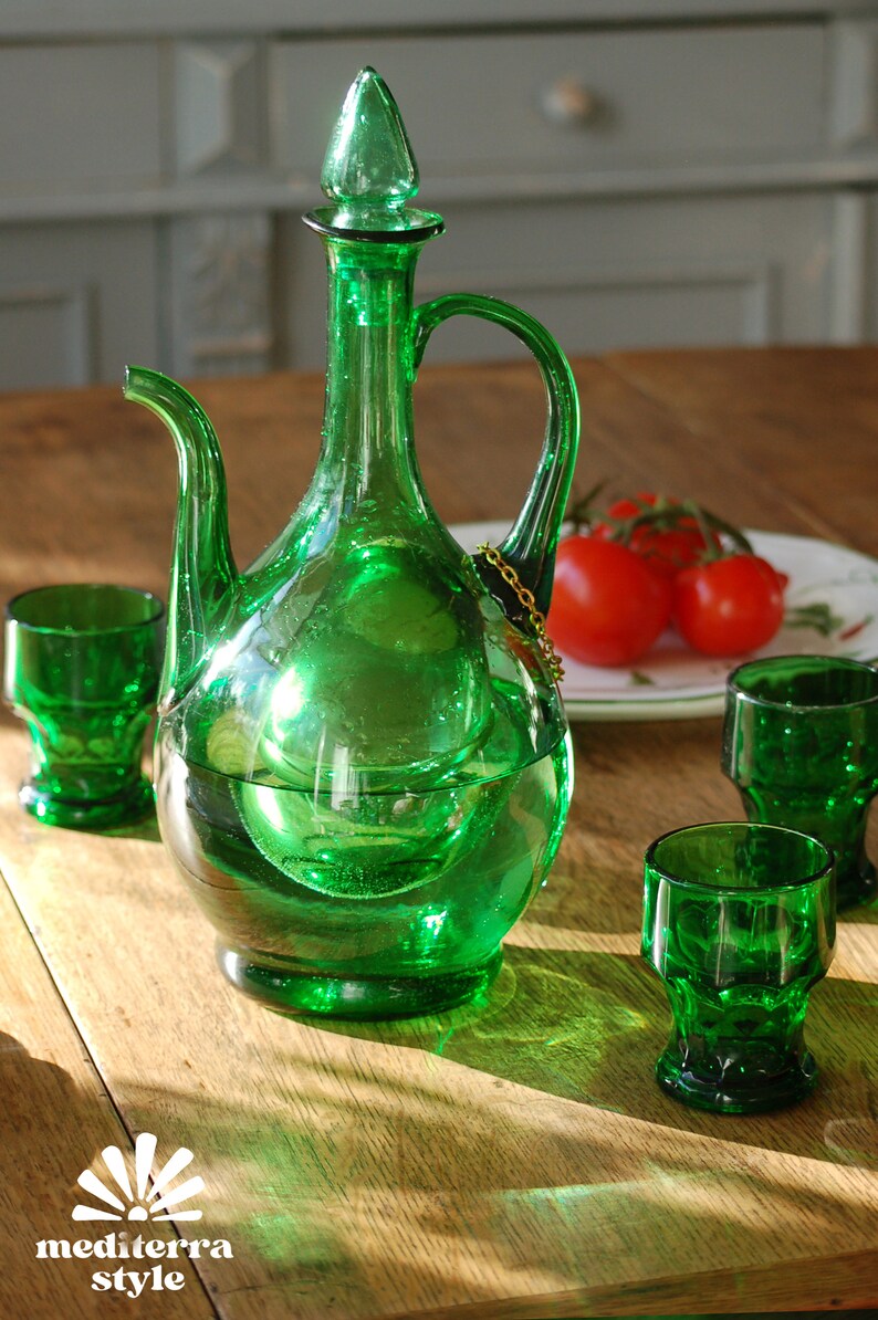 Vintage Italian Emerald Green Glass Decanter With Ice Chamber, Empoli ...