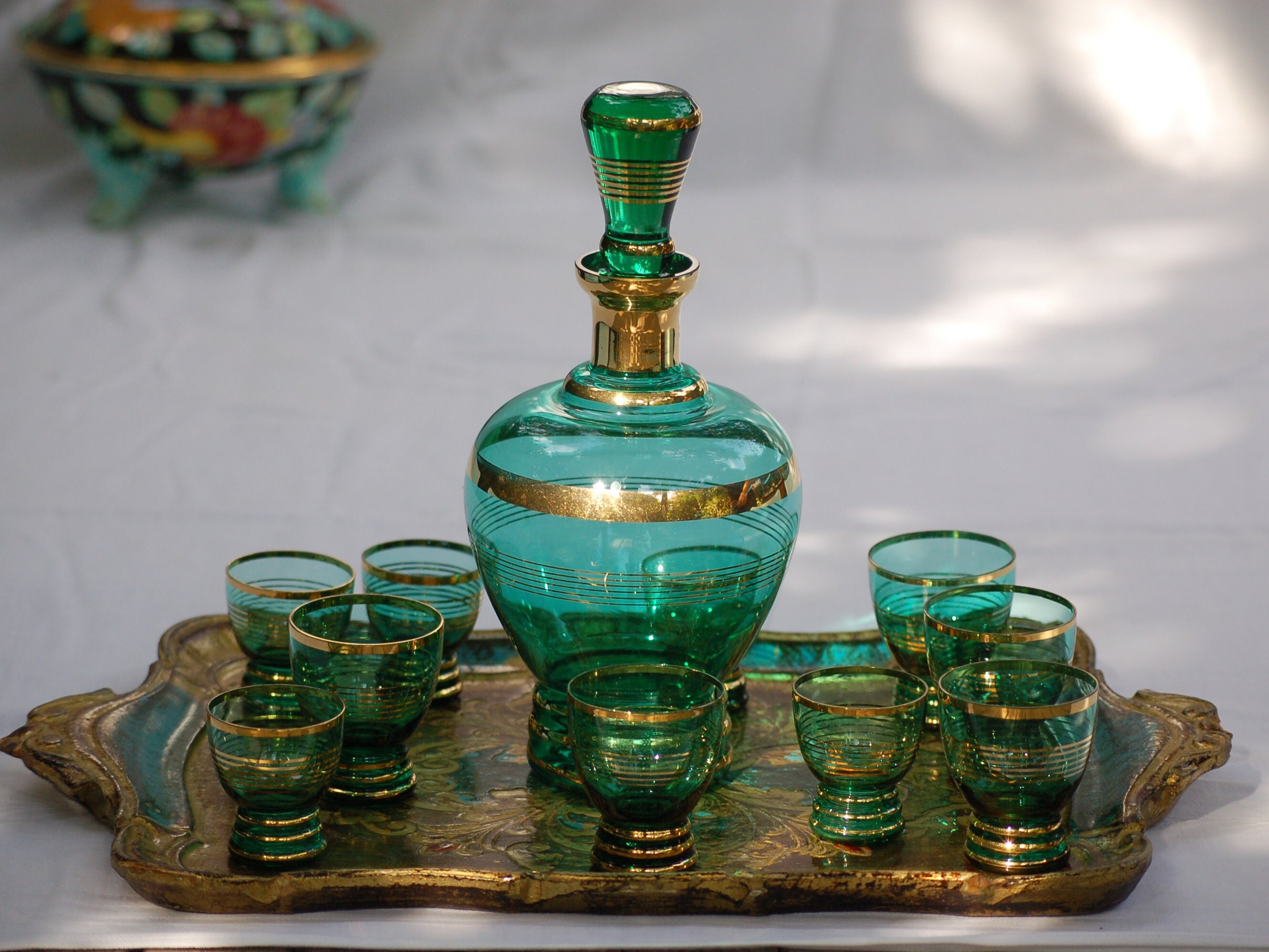 Vintage Liquor Set From Italy, Italian Digestif Set, Emerald Color ...
