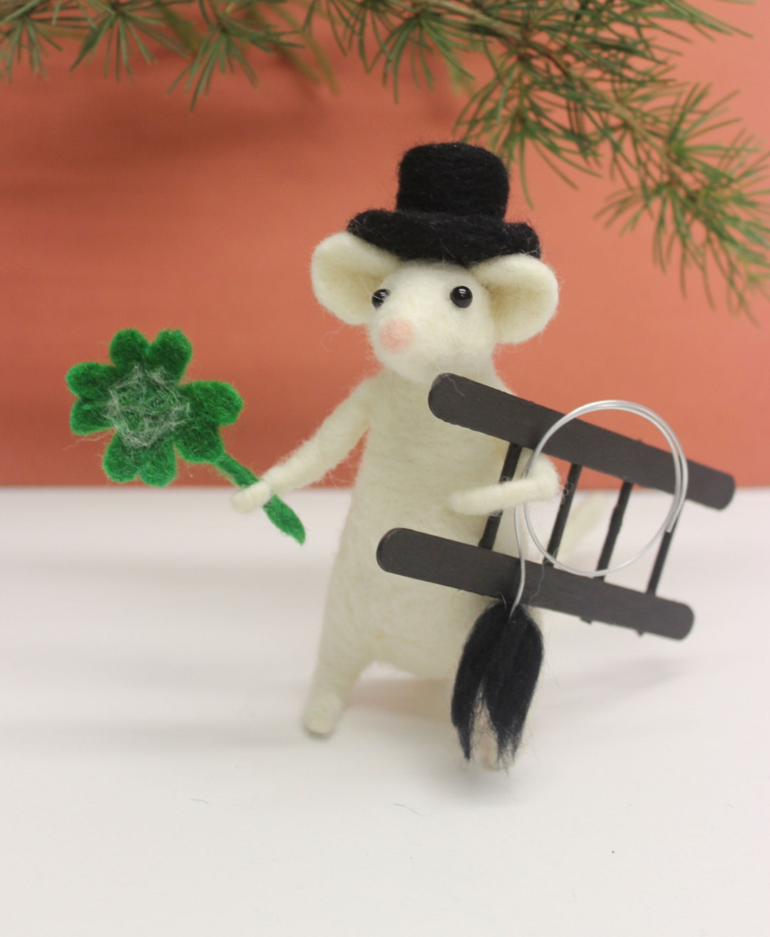 Needle Felted Mouse Chimney Sweep Four Leaf Clovel Luky Gif - Etsy