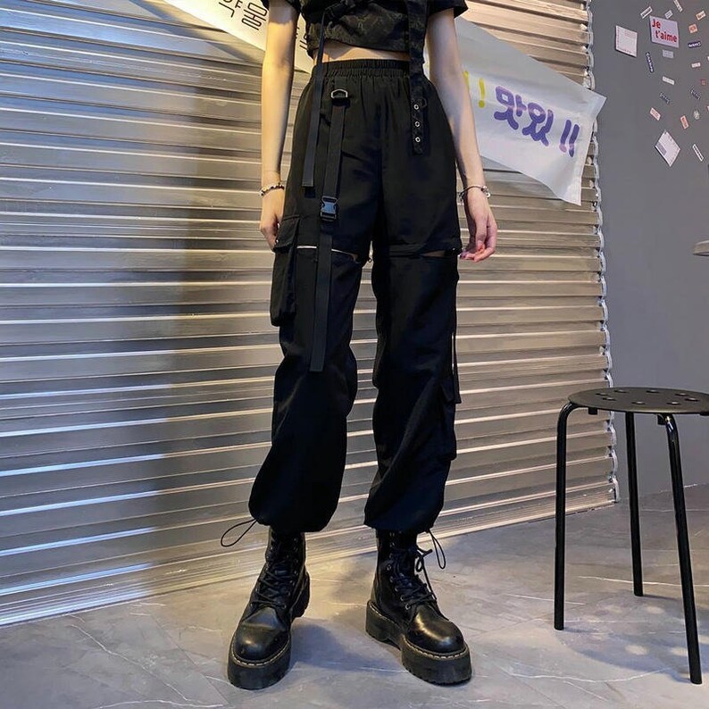 Street Hip-hop Wide Leg Pants College Style Black Casual - Etsy